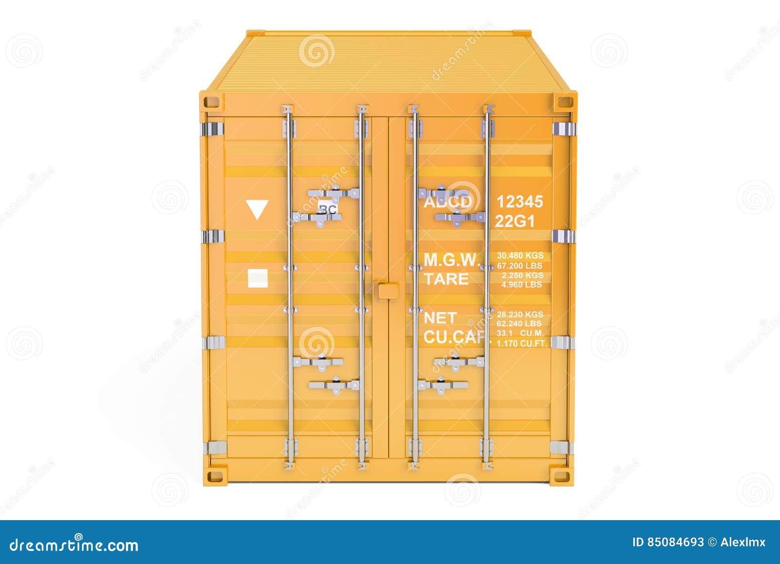 Orange Cargo Container, Front View. 3D Rendering Stock Illustration ...