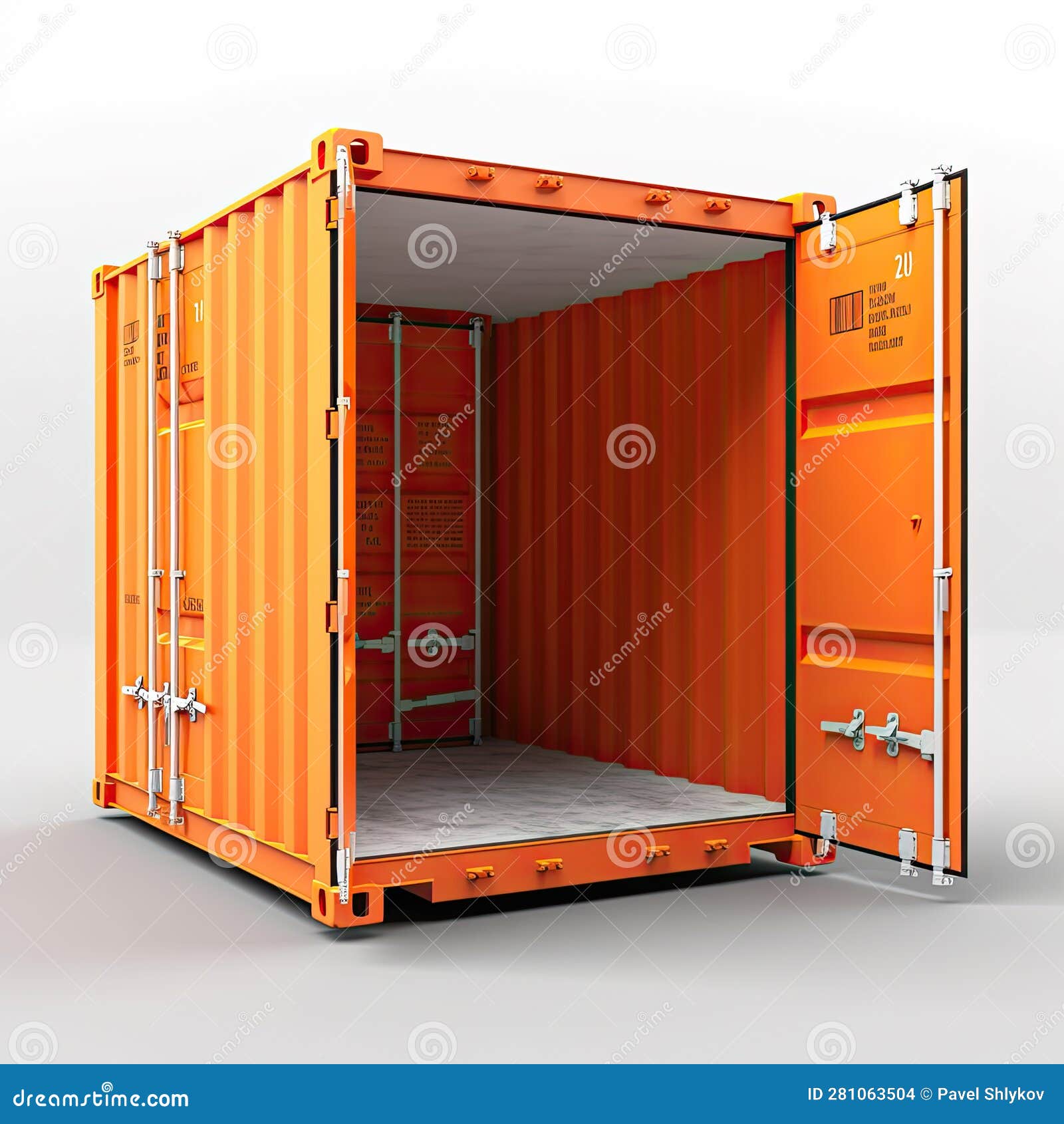 Orange Cargo Container, Open Door, White Background Stock Illustration ...