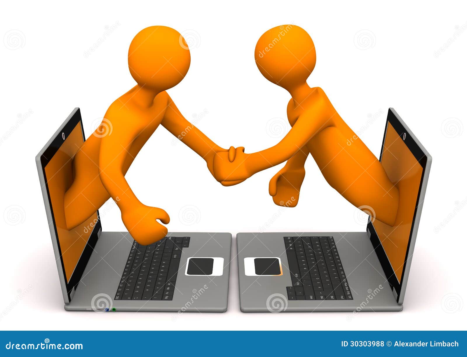 Manikins Laptops Handshake stock illustration. Illustration of email ...