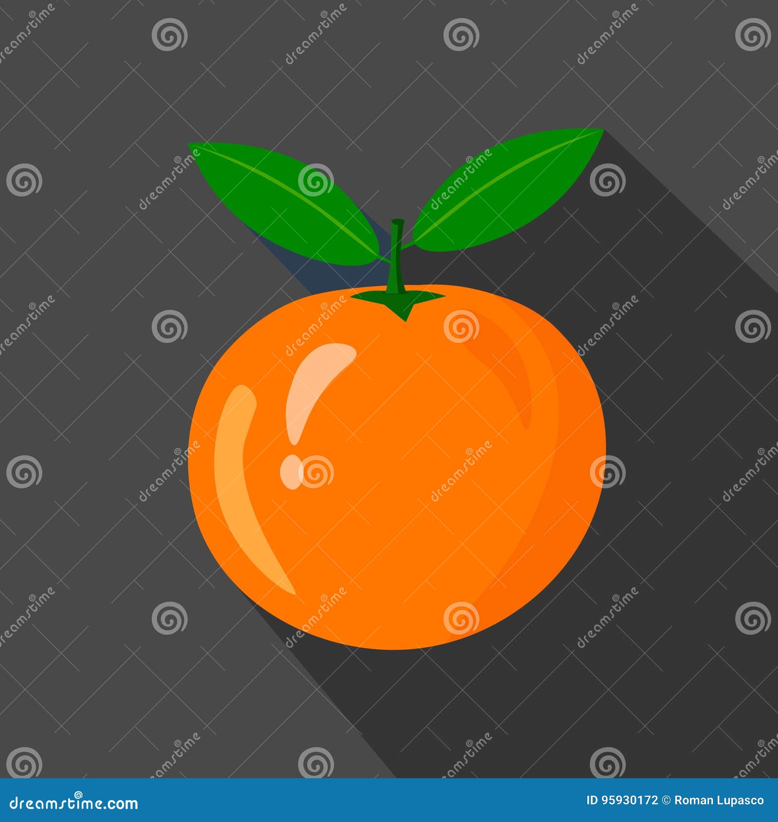 Orange Cartoon Flat Icon.Dark Background. Vector Illustration. Stock ...