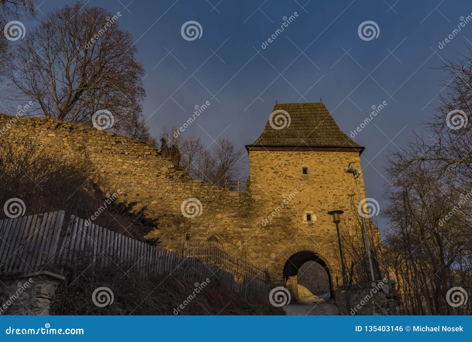 Orange Castle Vimperk in Sunset Evening in Winter Time Stock Photo ...