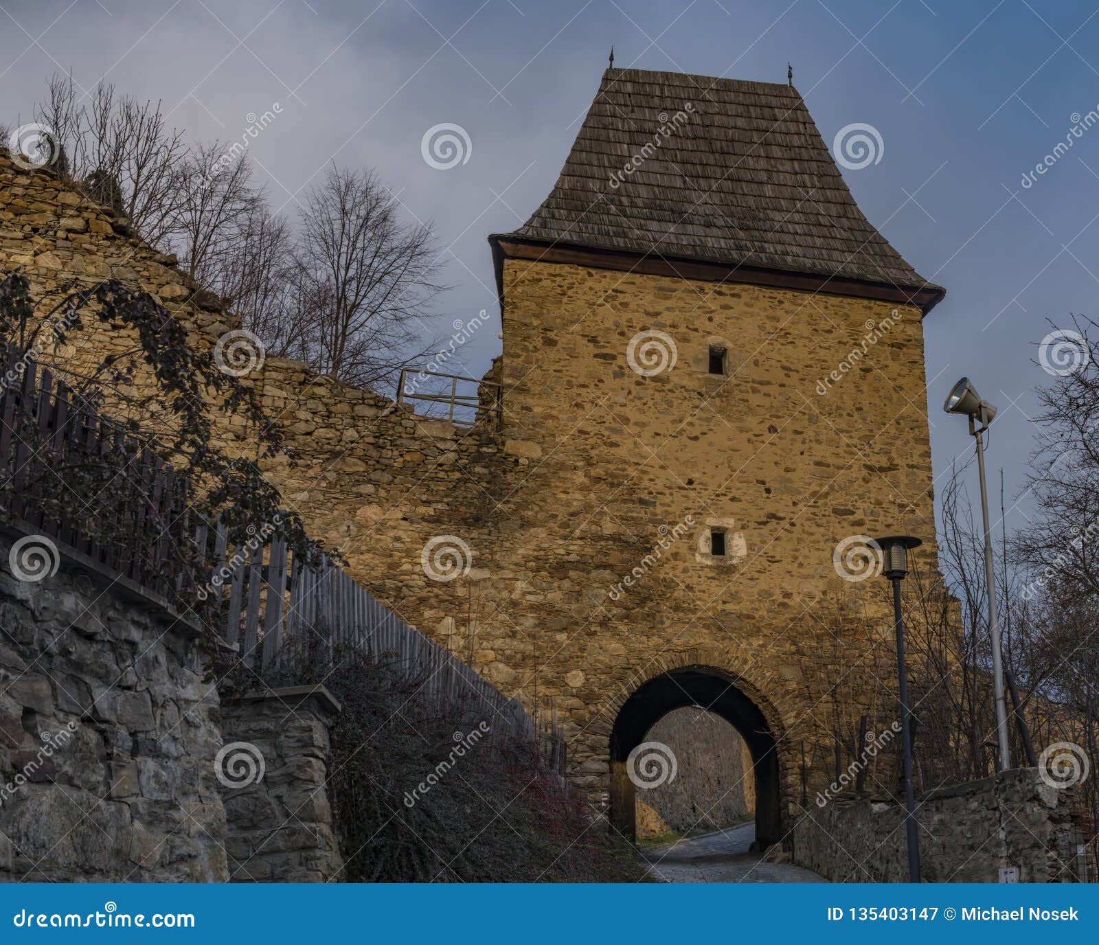 Orange Castle Vimperk in Sunset Evening in Winter Time Stock Image ...