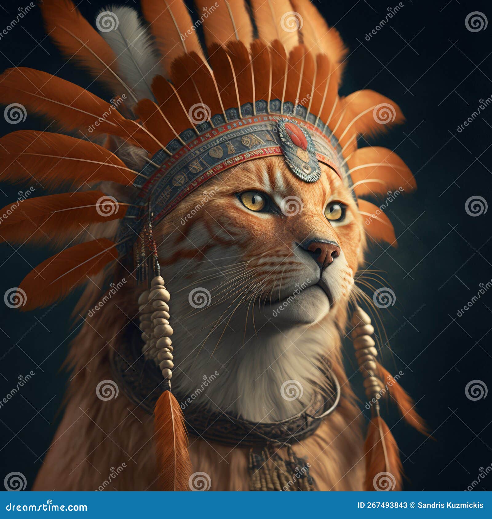 Orange Cat As Indian Chief. Generative AI Stock Illustration ...
