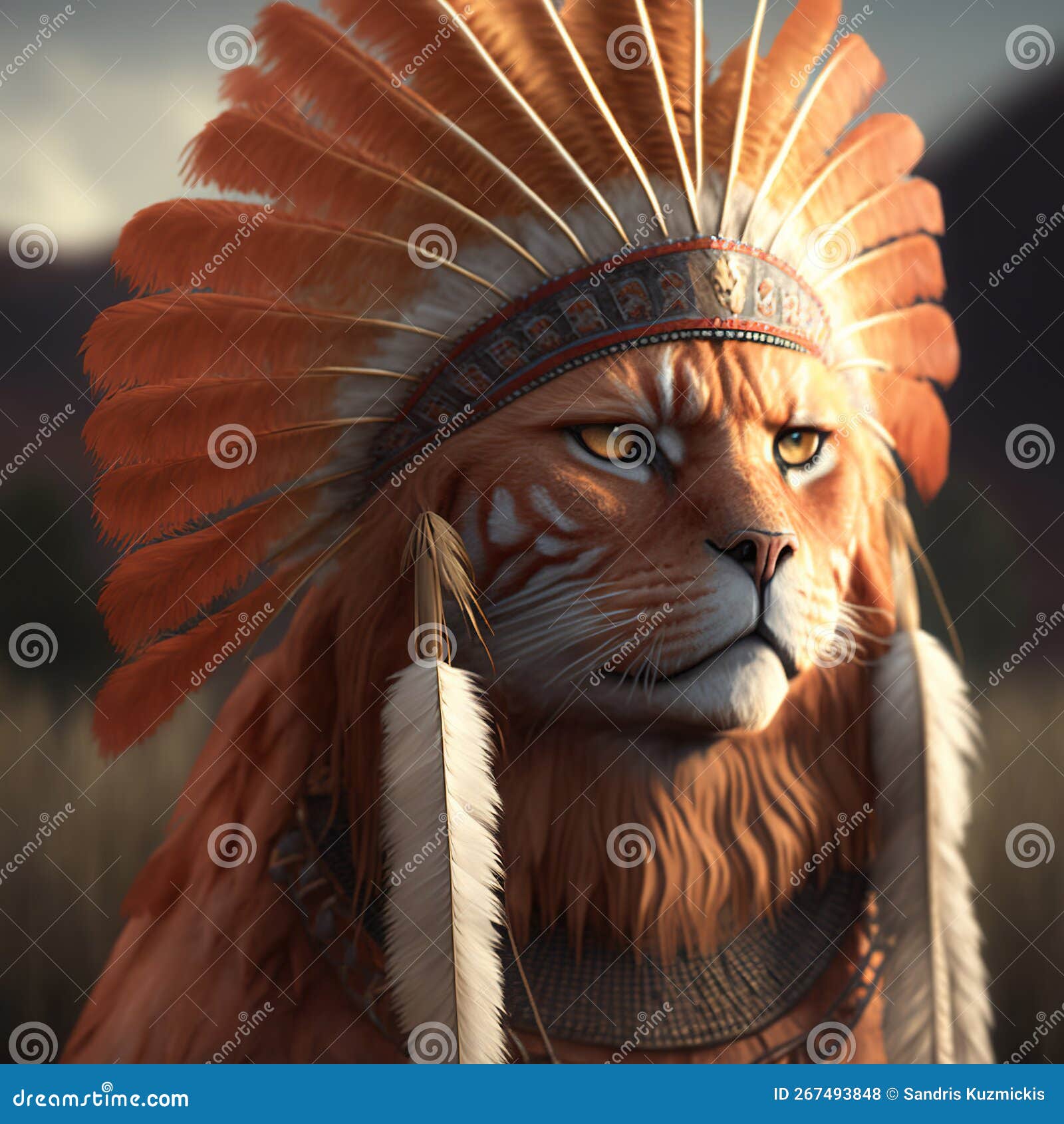 Orange Cat As Indian Chief. Generative AI Stock Illustration ...