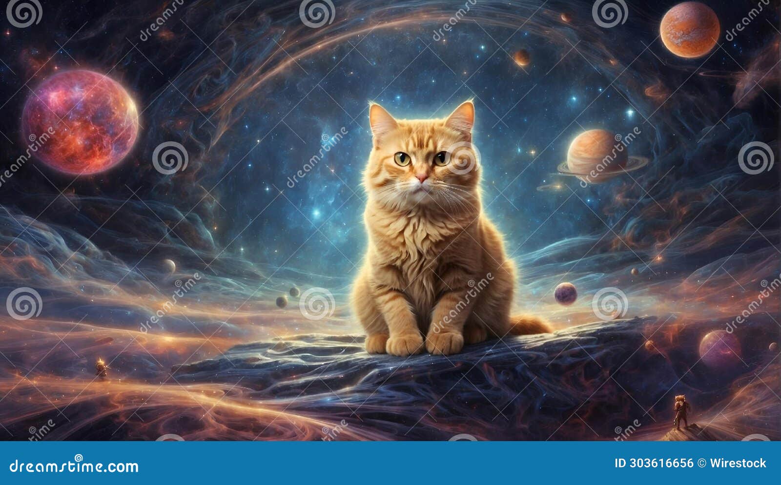 A Orange Cat with an Outer World Pattern in the Background Stock ...