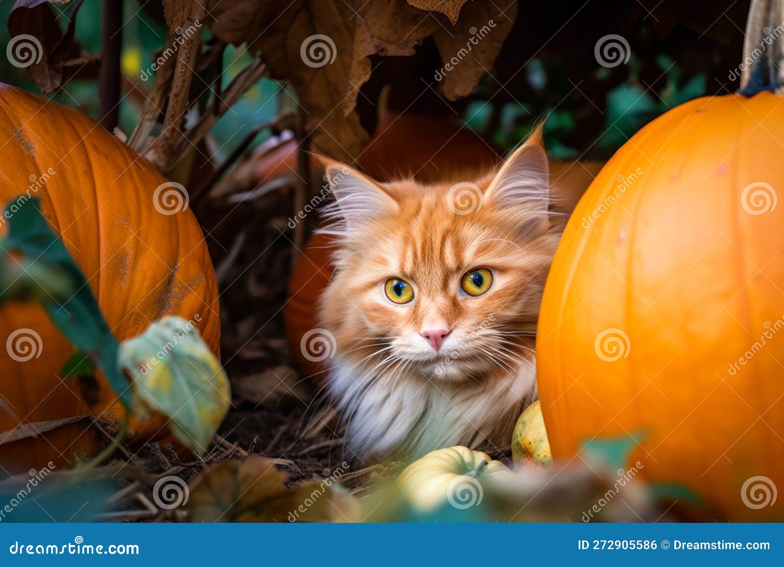 Orange Cat in Pumpkin Patch Stock Photo - Image of rustic, vintage ...