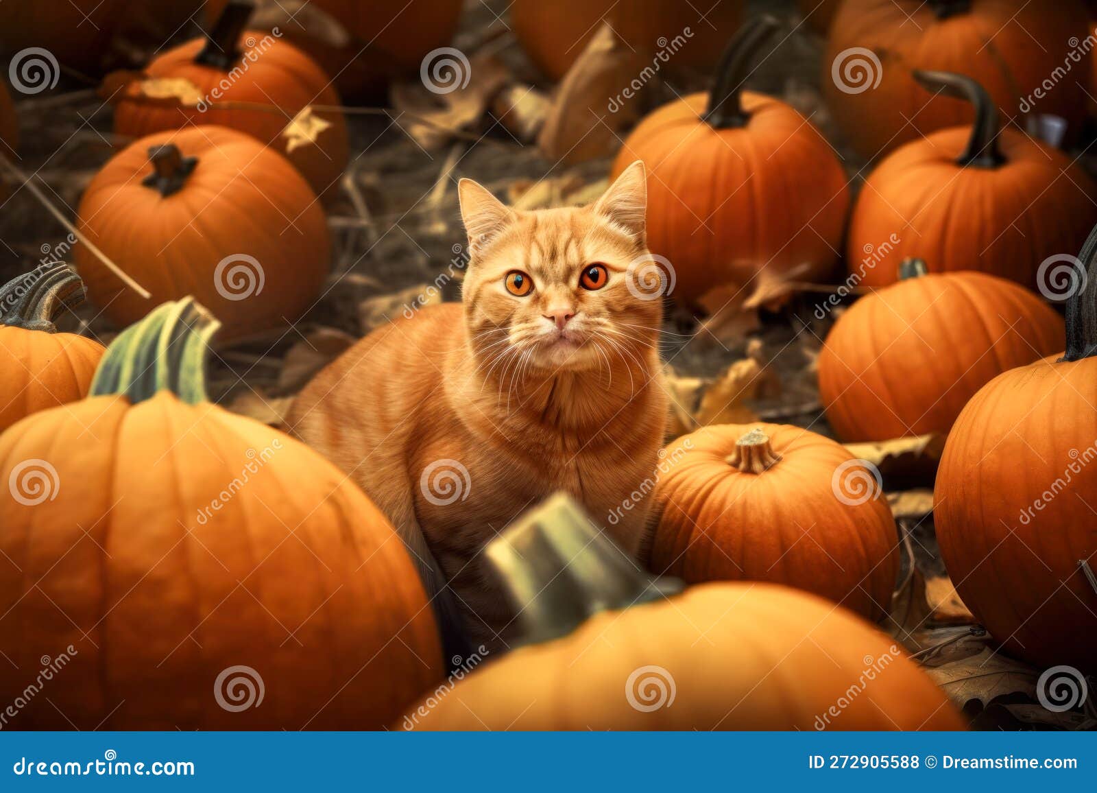Orange Cat in Pumpkin Patch Stock Photo - Image of patch, halloween ...