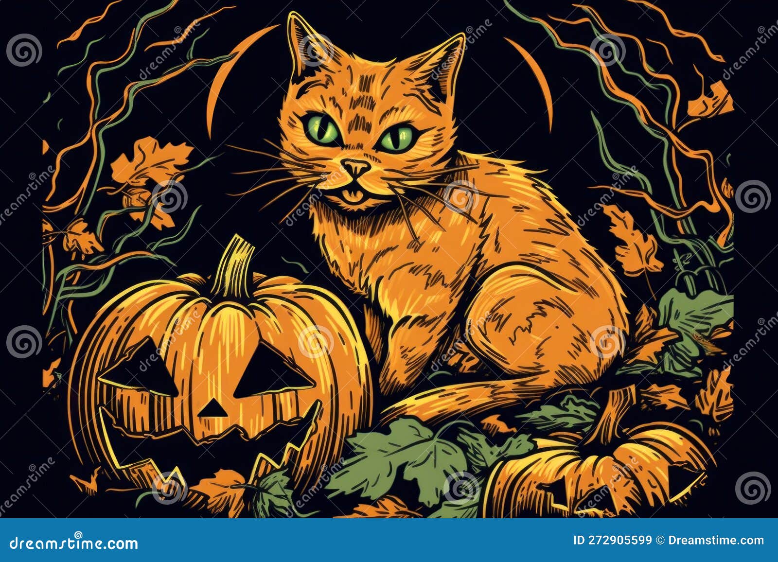Orange Cat in Pumpkin Patch Stock Image - Image of generative, tabby ...