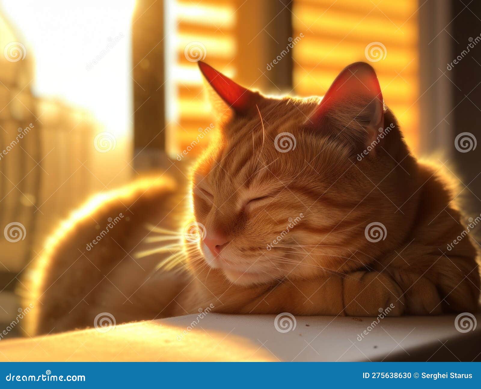 An Orange Cat Sleeping on a Table in the Sun. AI Generative Image ...