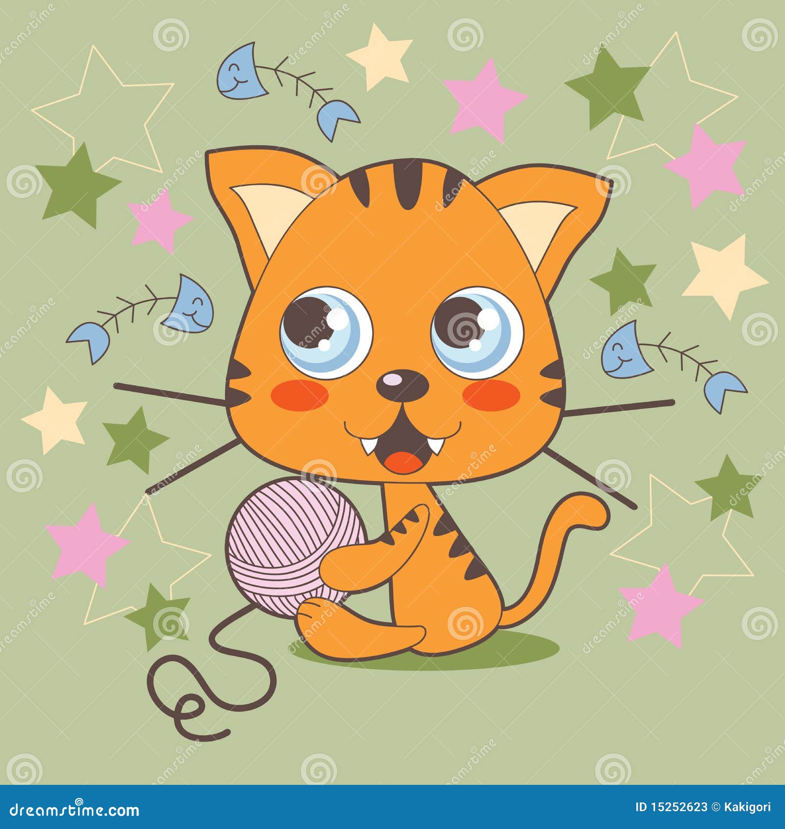 Orange Cat and Wool Ball stock vector. Illustration of cute - 15252623