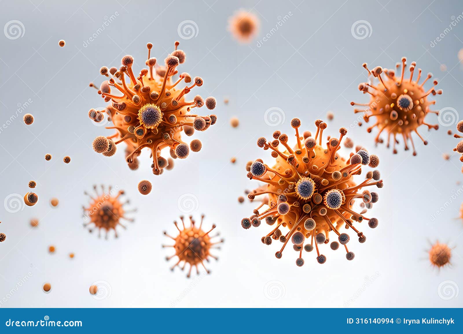 Orange Cells of a Dangerous Virus Under a Microscope on a White ...