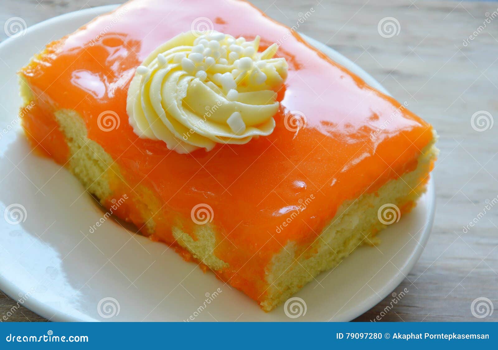 Orange Chiffon Cake Jam Topping Cream on Dish Stock Photo - Image of ...