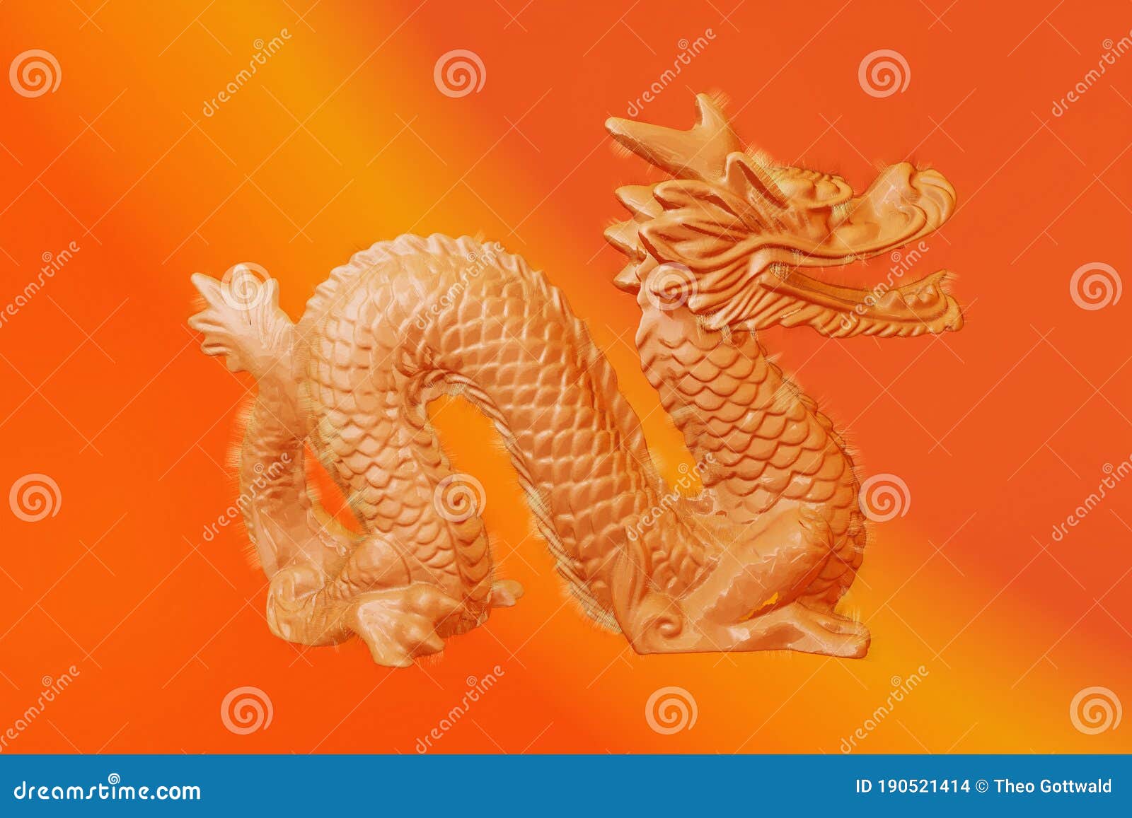 Orange Chinese Dragon Sculpture Stock Illustration - Illustration of ...