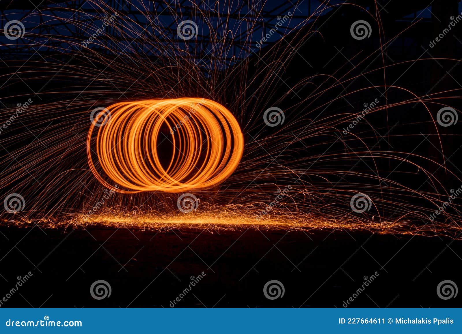 Orange Circle Moving Light Fire Trails on Black Background. Stock Image ...