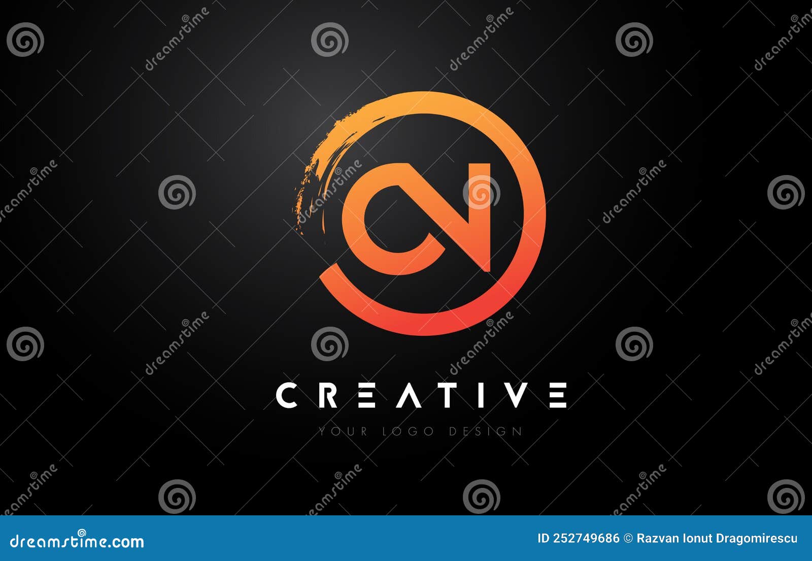 On Circular Letter Logo with Circle Brush Design and Black Background ...