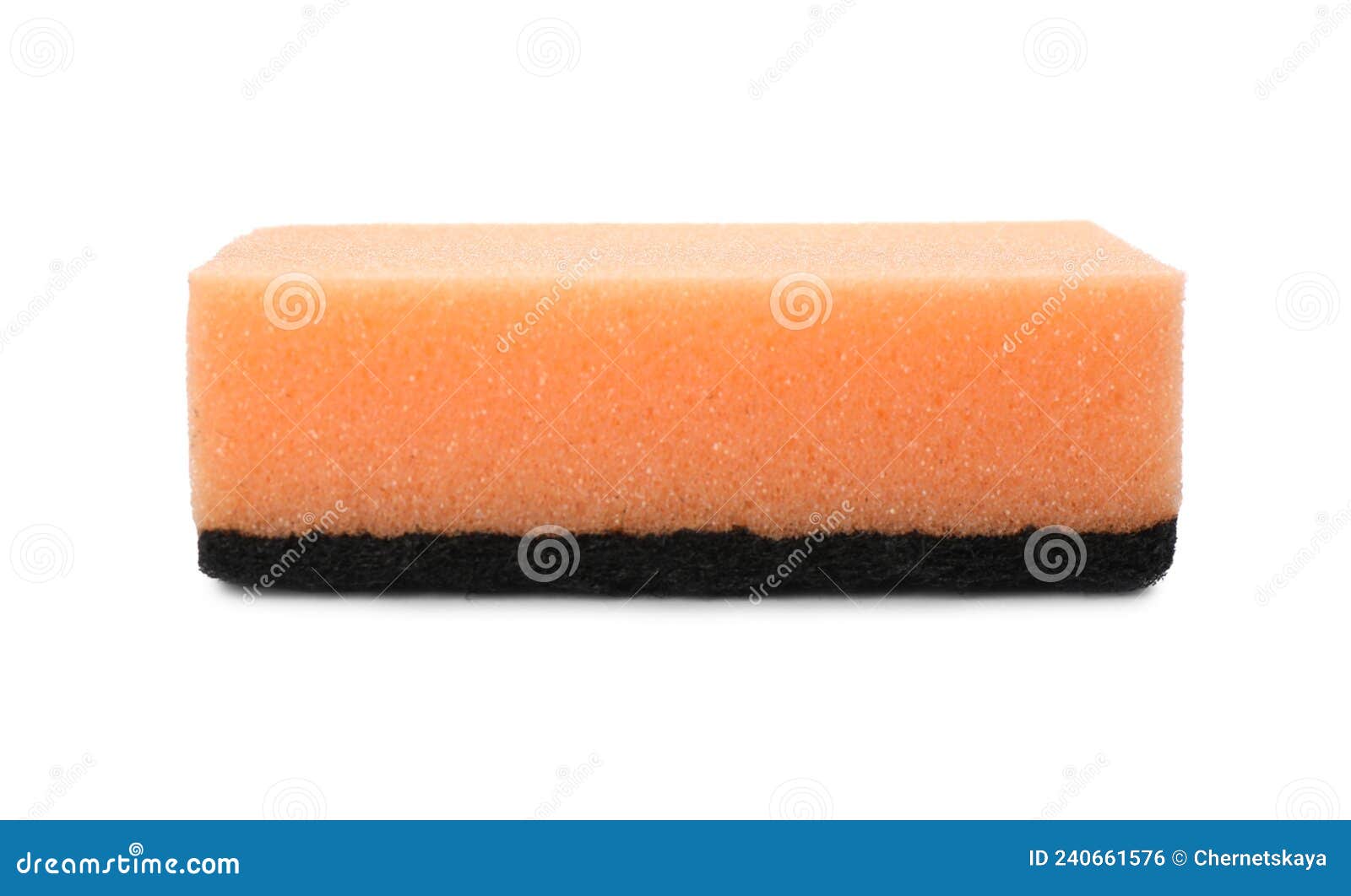 Orange Cleaning Sponge with Abrasive Black Scourer Isolated on White ...