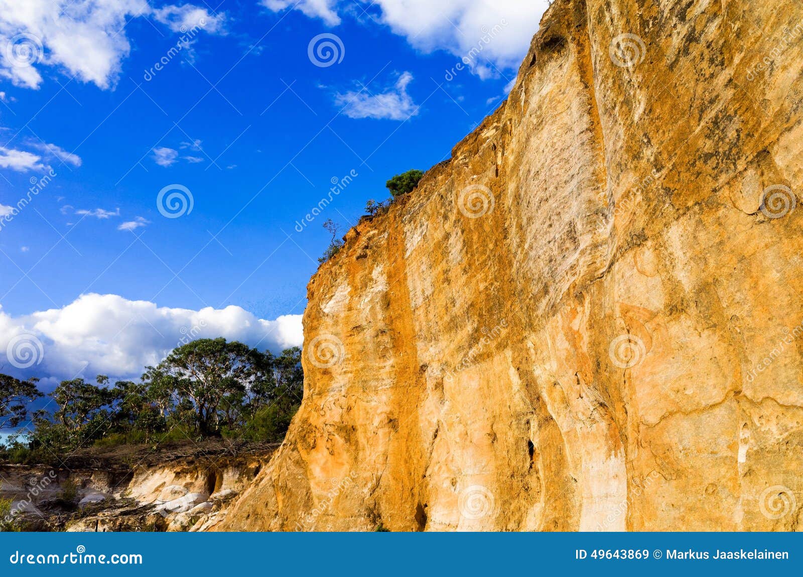 Orange Cliff Against Blue Cloudy Sky Stock Image - Image of bush, wales ...