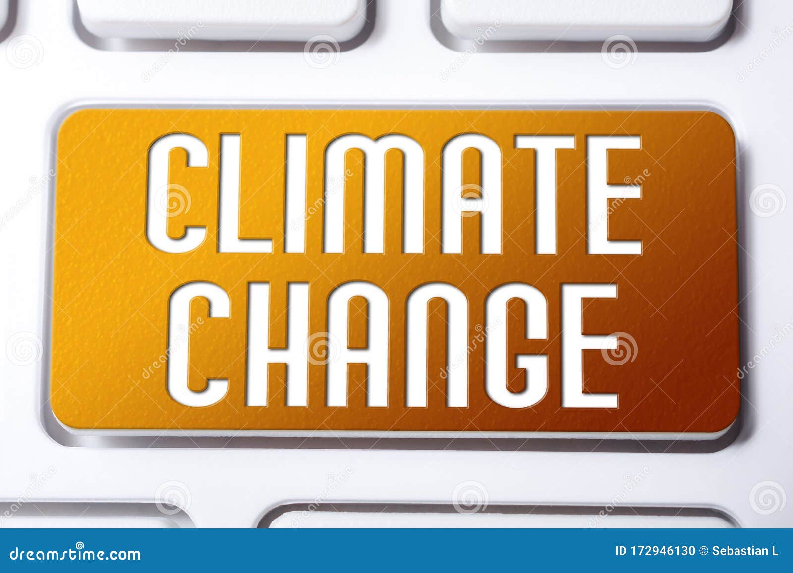 Orange Climate Change Button on a White Keyboard, Fragile Future ...