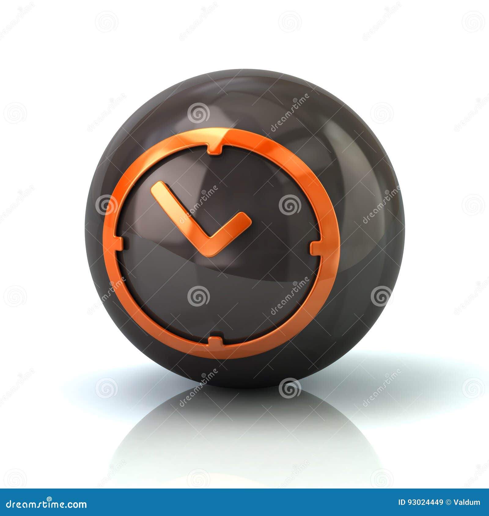 Orange Clock Icon on Black Glossy Sphere Stock Illustration ...