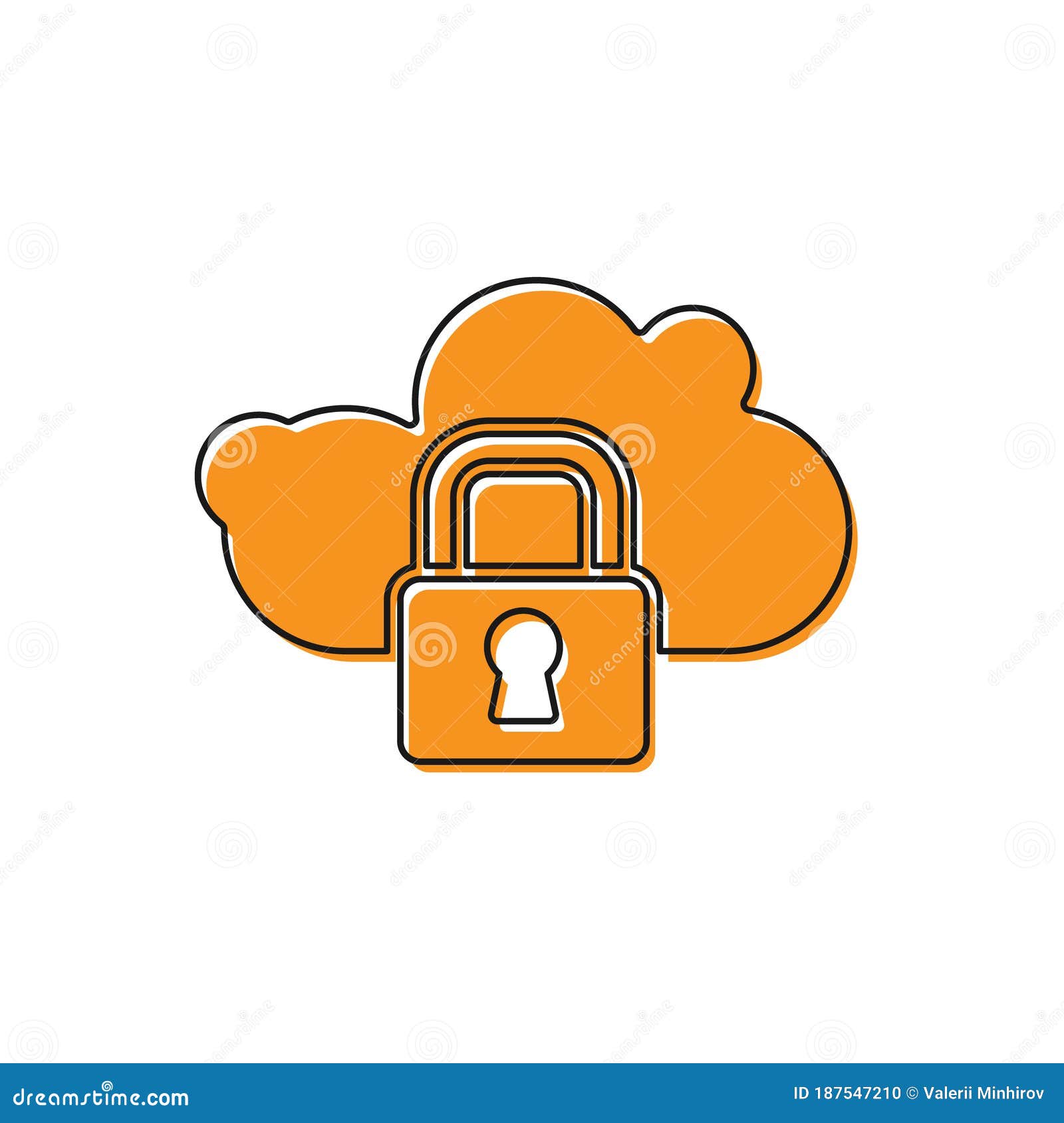 Orange Cloud Computing Lock Icon Isolated on White Background. Security, Safety, Protection ...