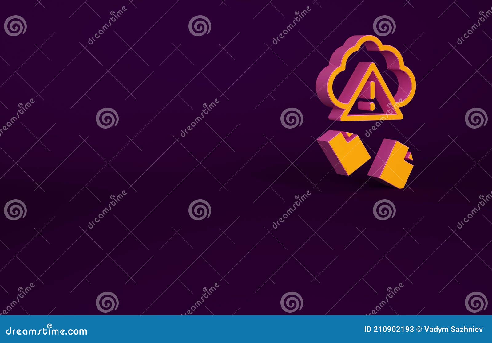 Orange Cloud Hacking Icon Isolated on Purple Background. Cloud Leak ...