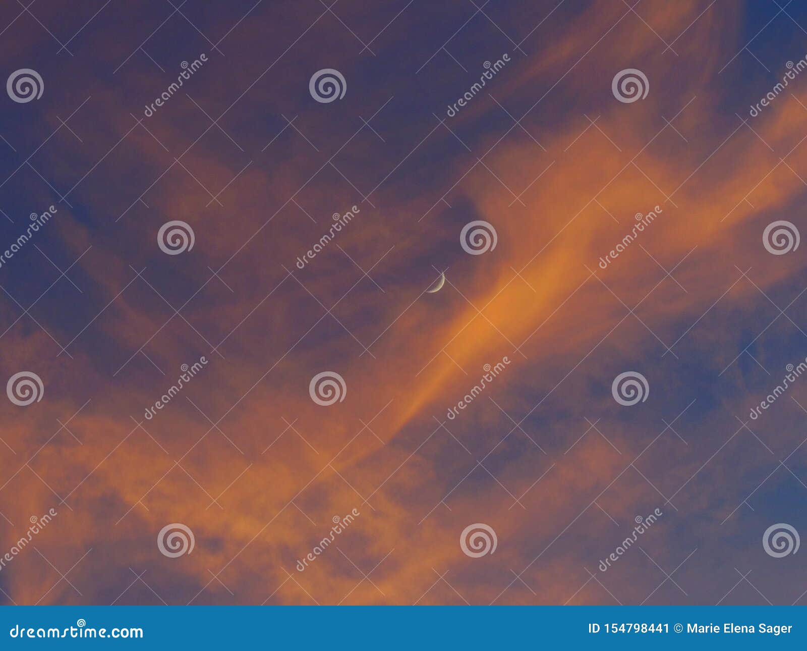 Orange Clouds with a Crescent Moon Stock Image - Image of heavens ...