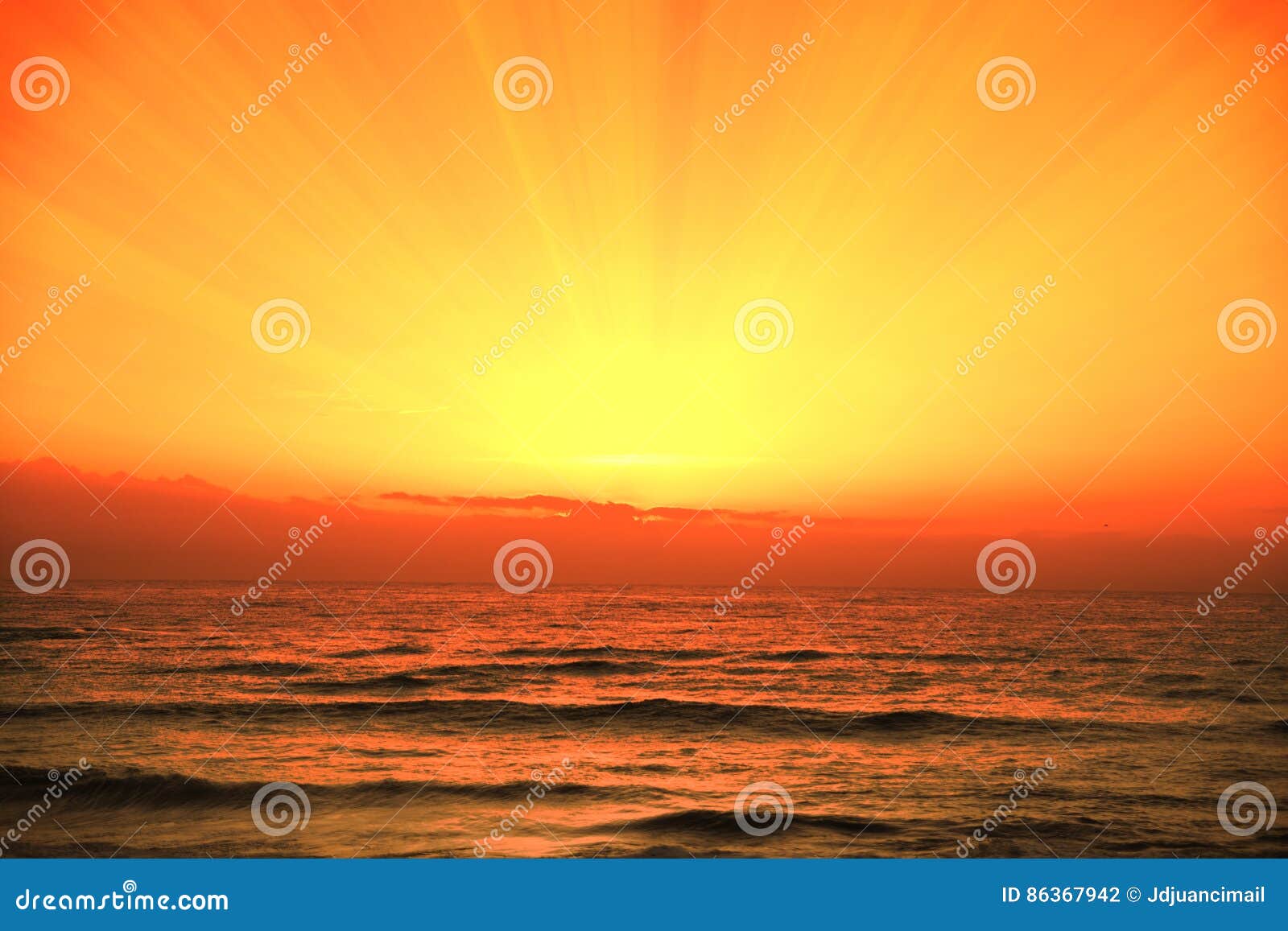 Orange Cloudy Sky, Sunset Time on the Beach. Background and Empty Copy ...