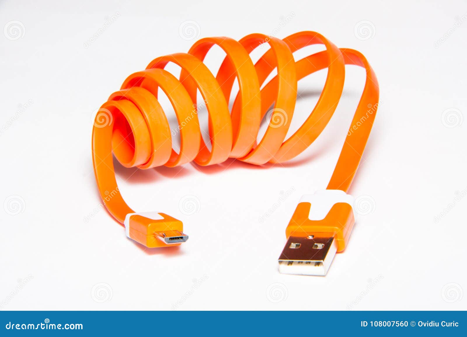 Orange coiled USB cable stock photo. Image of electronic - 108007560