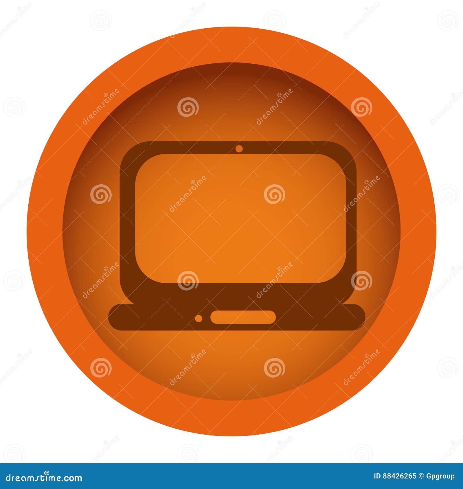 Orange Color Circular Frame with Silhouette Tech Laptop Stock ...