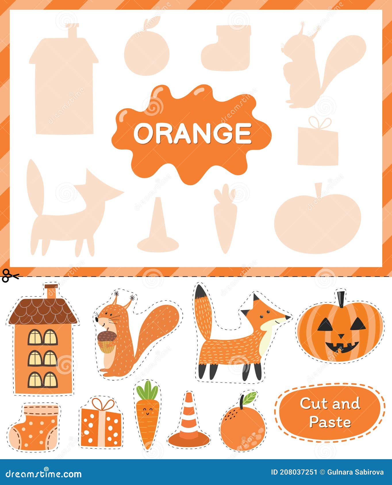 Orange Color. Cut the Elements and Match Them with the Right Shadows ...