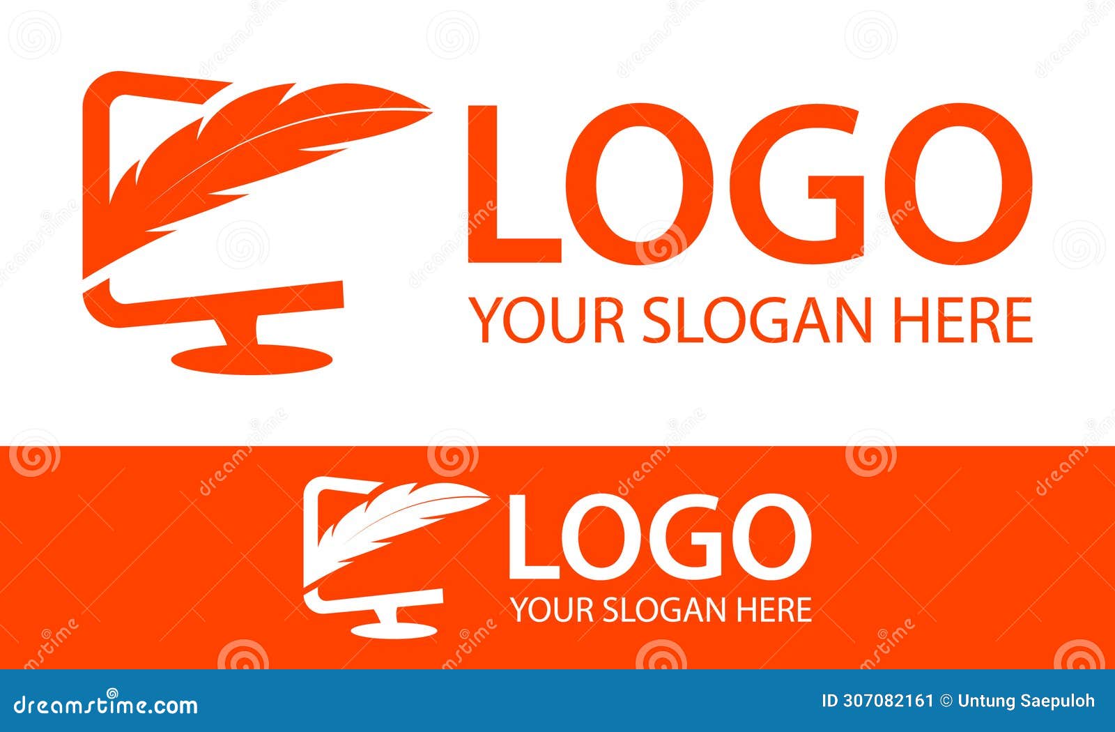 Orange Color Feather Abstract Computer Screen Logo Design Stock Vector ...