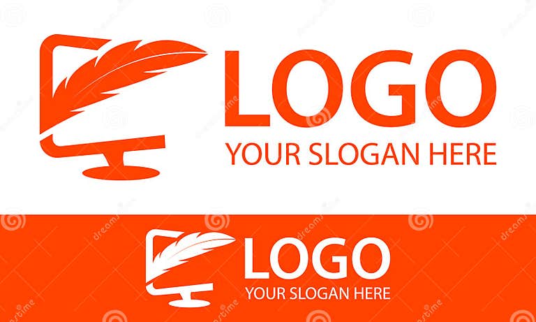 Orange Color Feather Abstract Computer Screen Logo Design Stock Vector ...