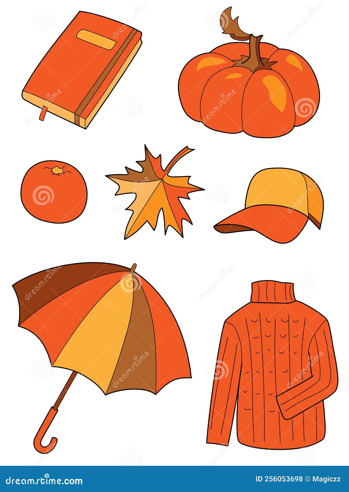 Orange Color Object Set of Autumn Stock Illustration - Illustration of ...