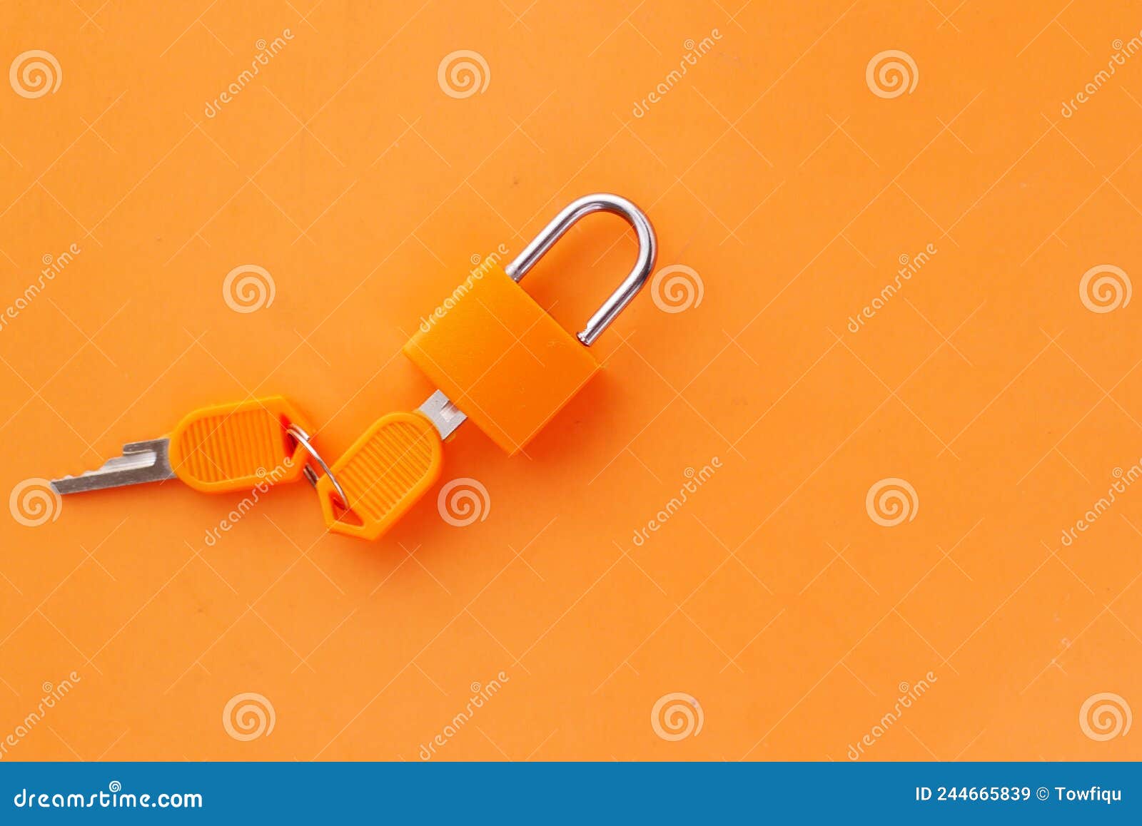 Orange Color Padlock and Key on Table Stock Image - Image of problems ...