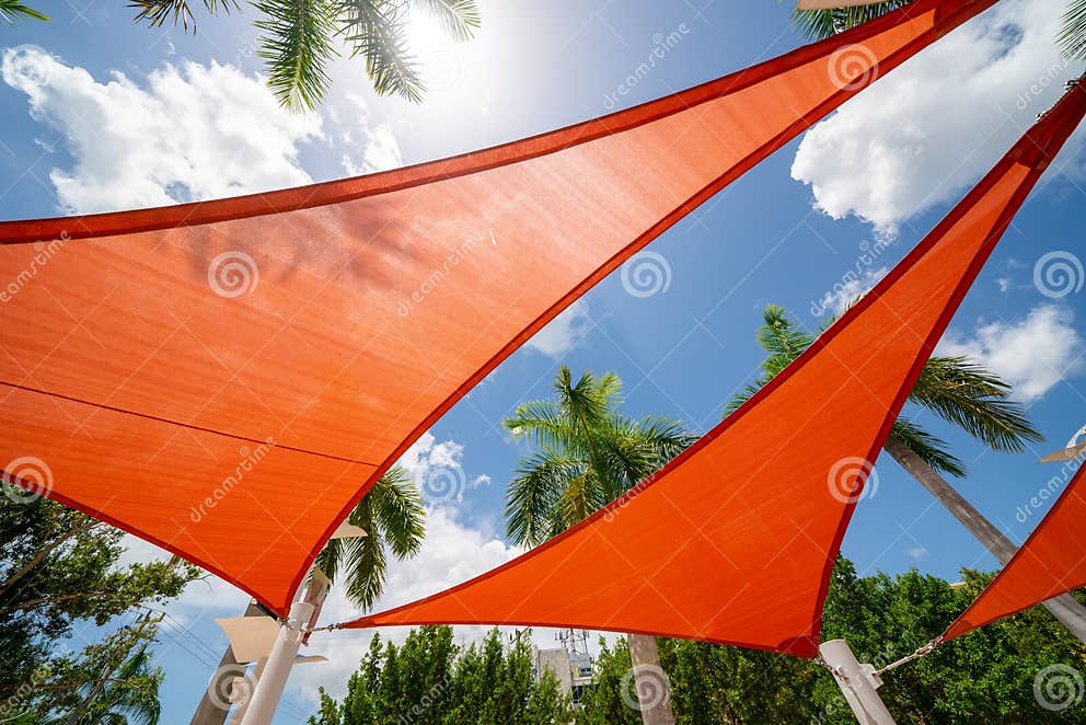 Orange Colored Sun Shade in a Park Outdoors Editorial Stock Image ...