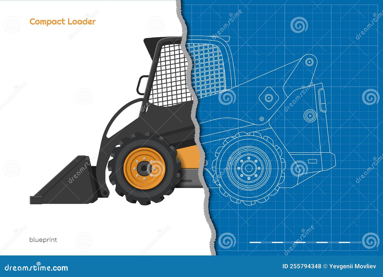 Orange Compact Loader. Outline Side View. Isolated Drawing Of Mini ...