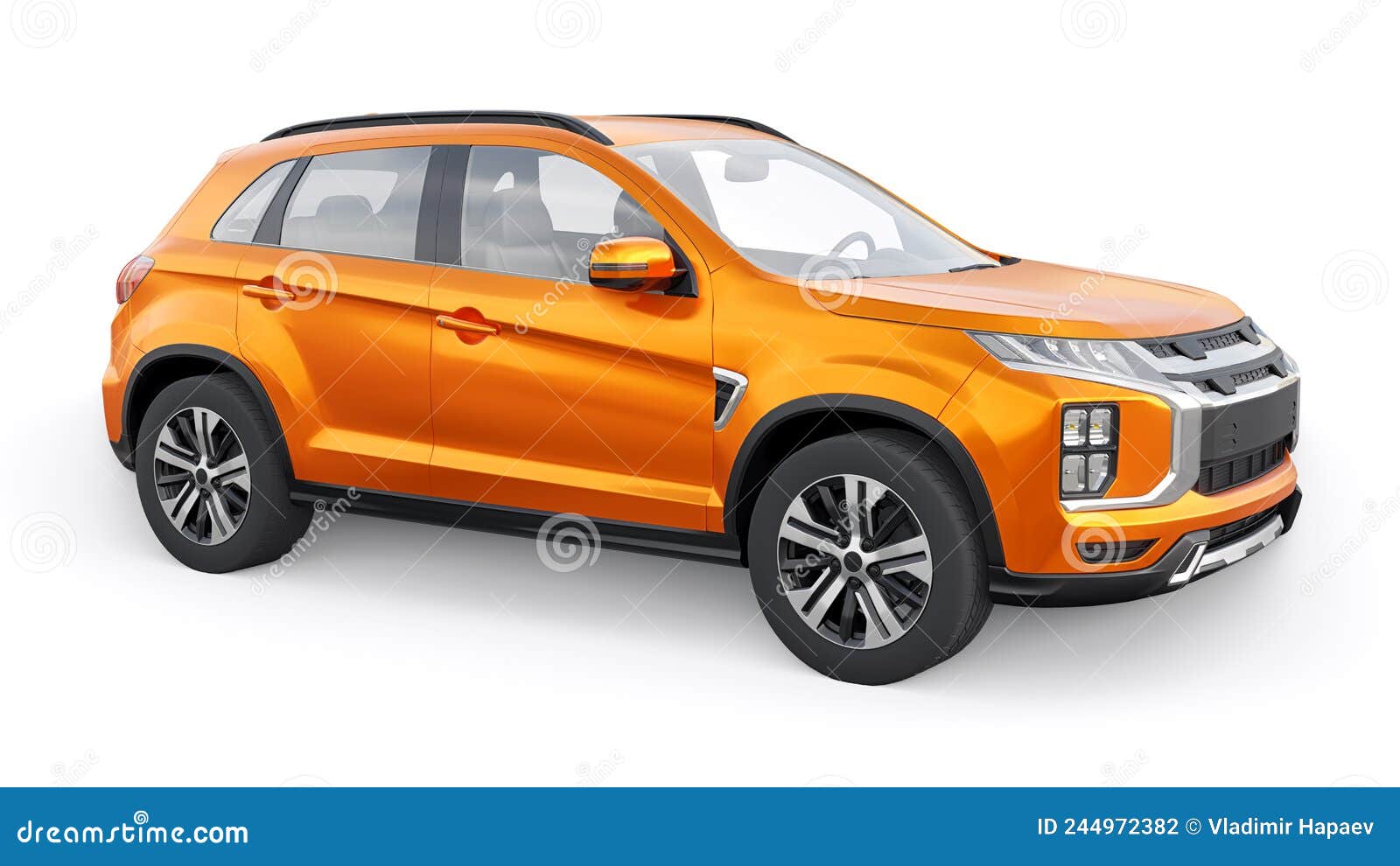 Orange Compact Urban SUV on a White Uniform Background with a Blank ...