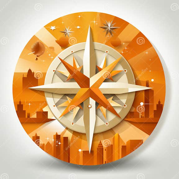 An Orange Compass with a City in the Background Stock Illustration ...