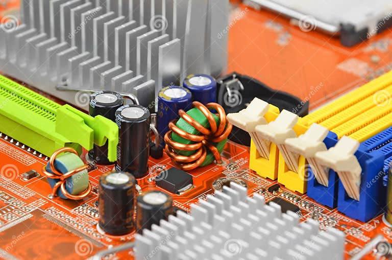 Orange Computer Motherboard Stock Photo - Image of microcircuit ...