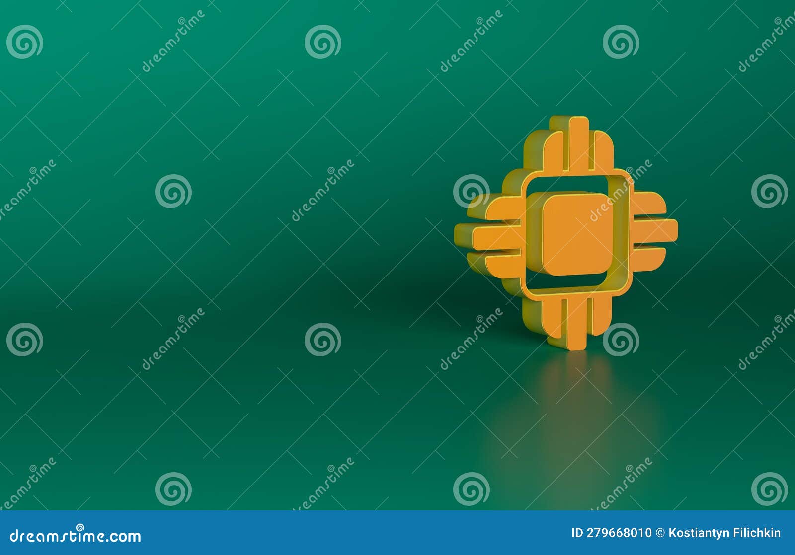 Orange Computer Processor With Microcircuits Cpu Icon Isolated On Green Background Chip Or Cpu
