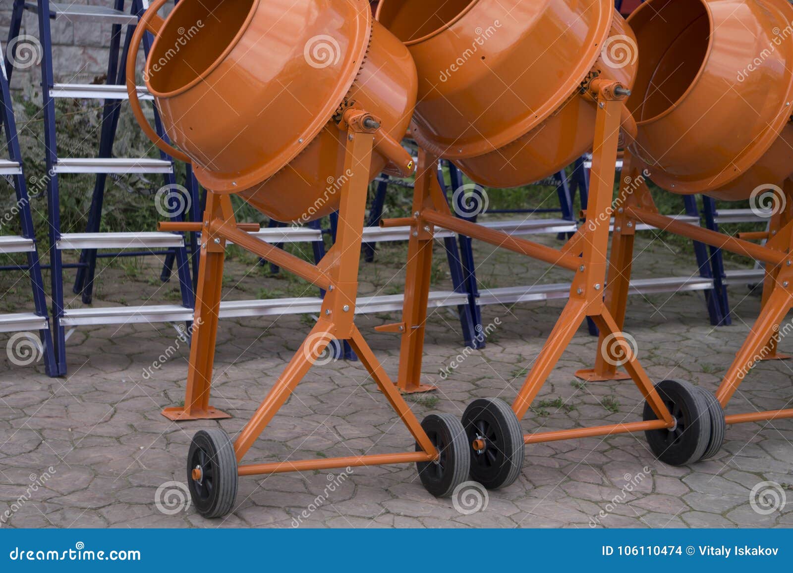 Orange Concrete Mixer on Wheels Stock Photo - Image of industrial, hole ...