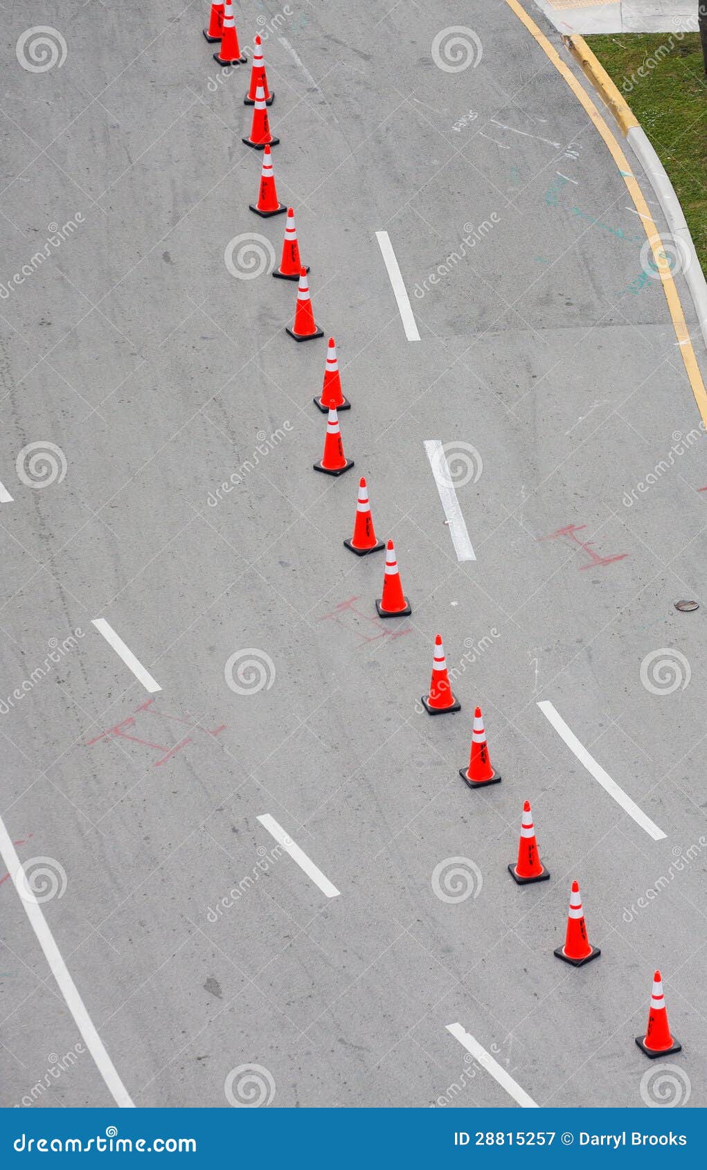 Orange Cones Down Road stock image. Image of cones, curving - 28815257