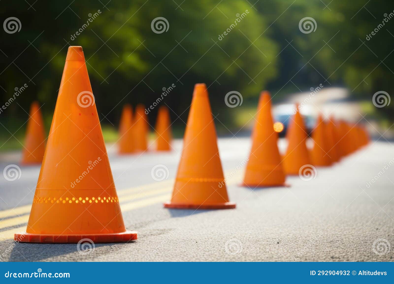 Orange Cones Lined Up on a Fresh Tar Road Stock Photo - Image of ...
