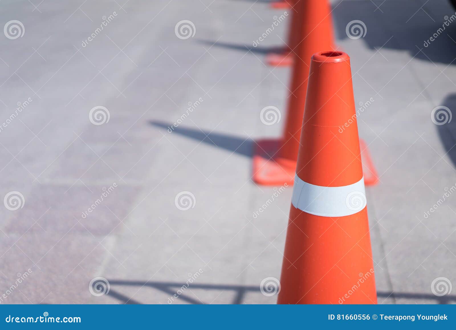Orange Cones in the Parking Lot at Noon. Stock Photo - Image of ...