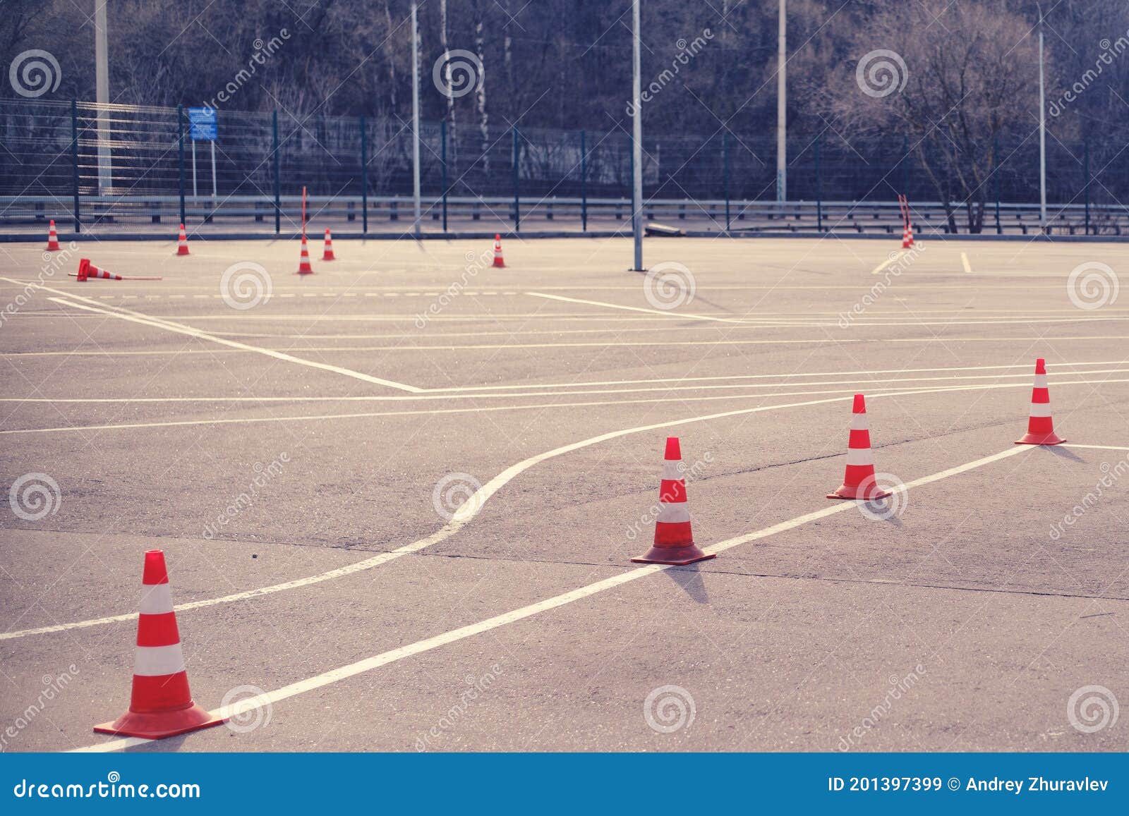Orange Cones on the Site at a Driving School and Driving Training with ...