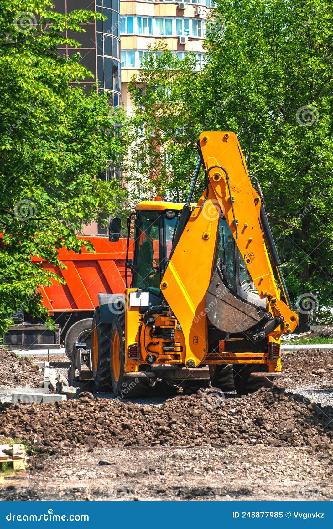 Orange Construction Car on Road Construction Stock Image - Image of ...