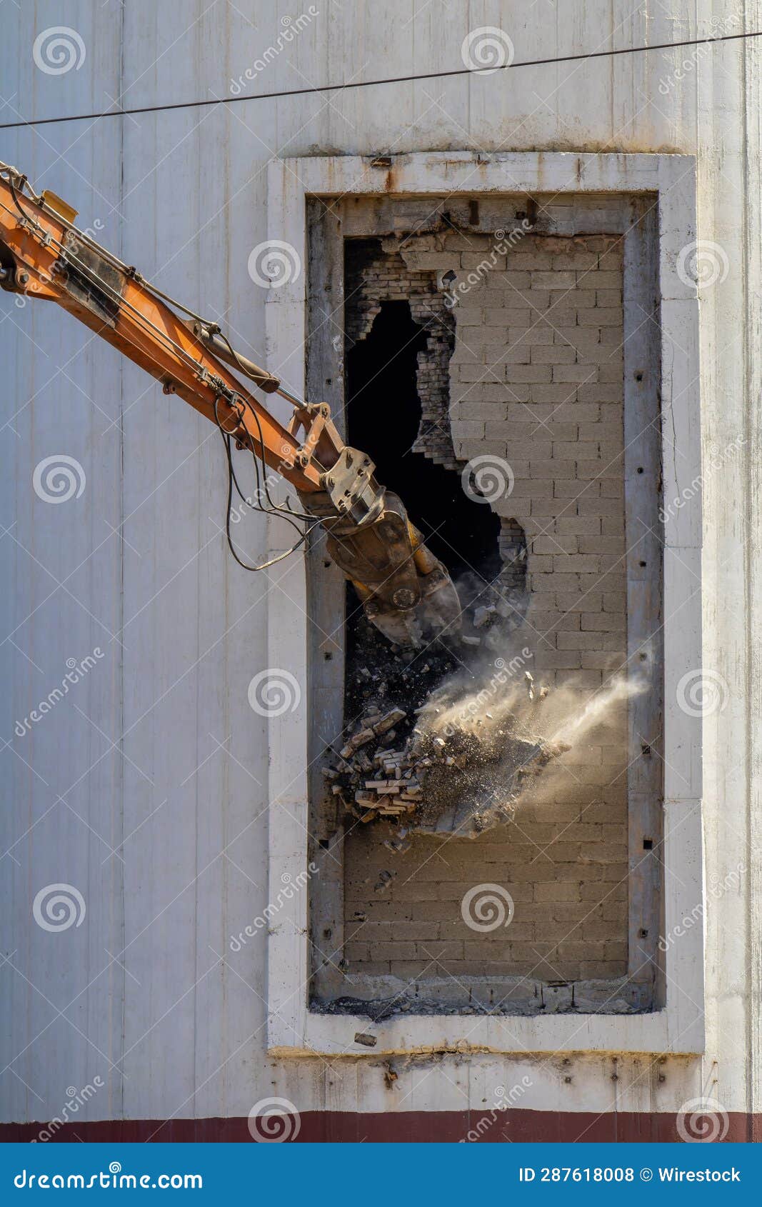 Orange Construction Excavator Machine in Operation on a Demolition Job ...