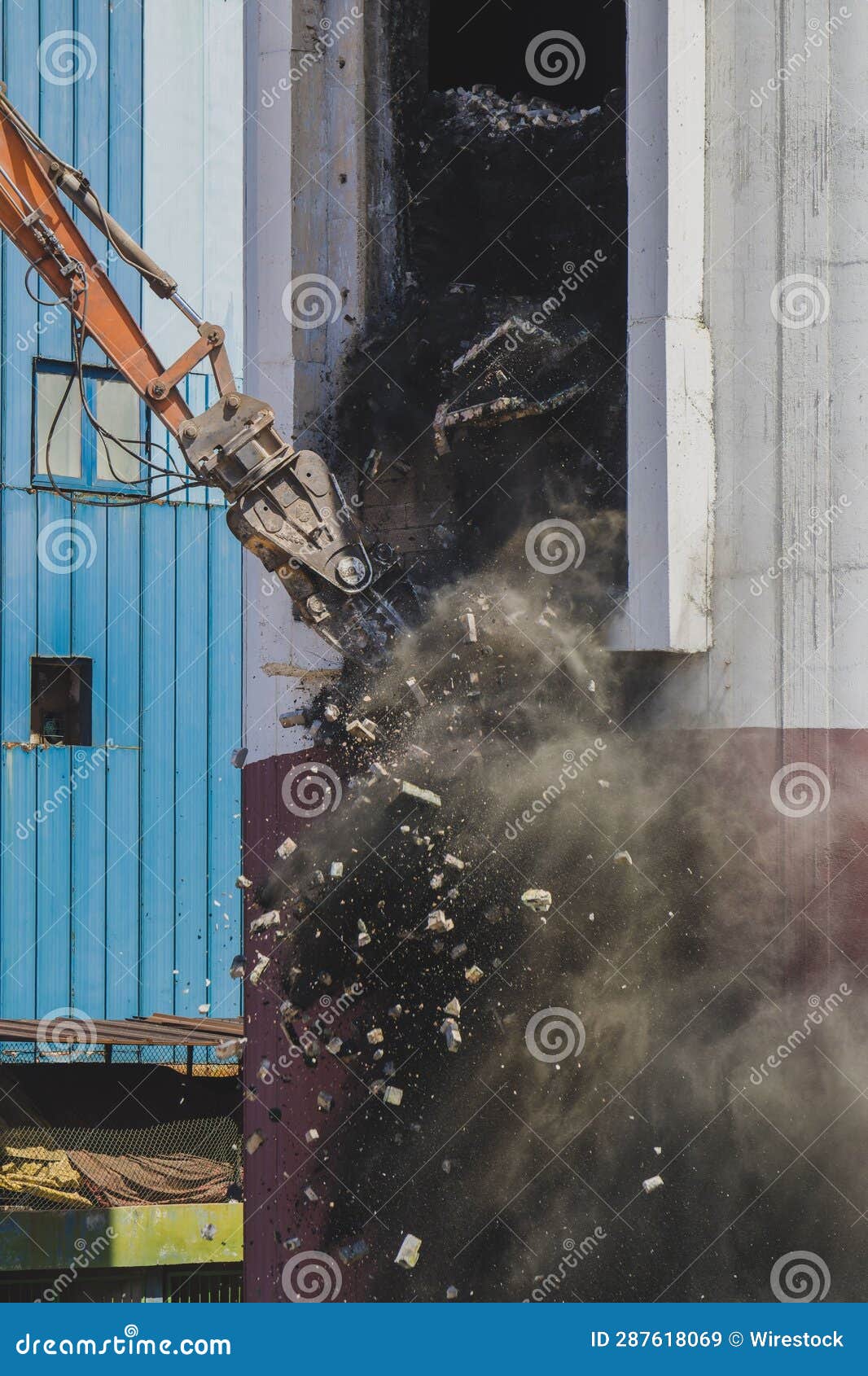 Orange Construction Excavator Machine in Operation on a Demolition Job ...