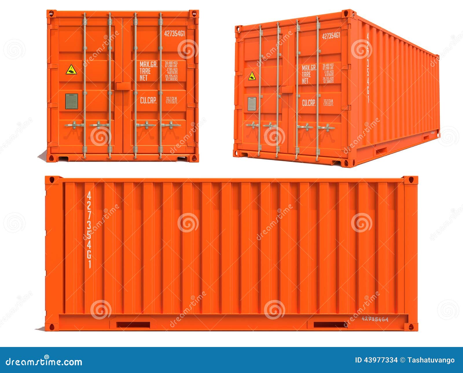 Orange Container in 3D Isolated on White. Stock Photo - Image of ...