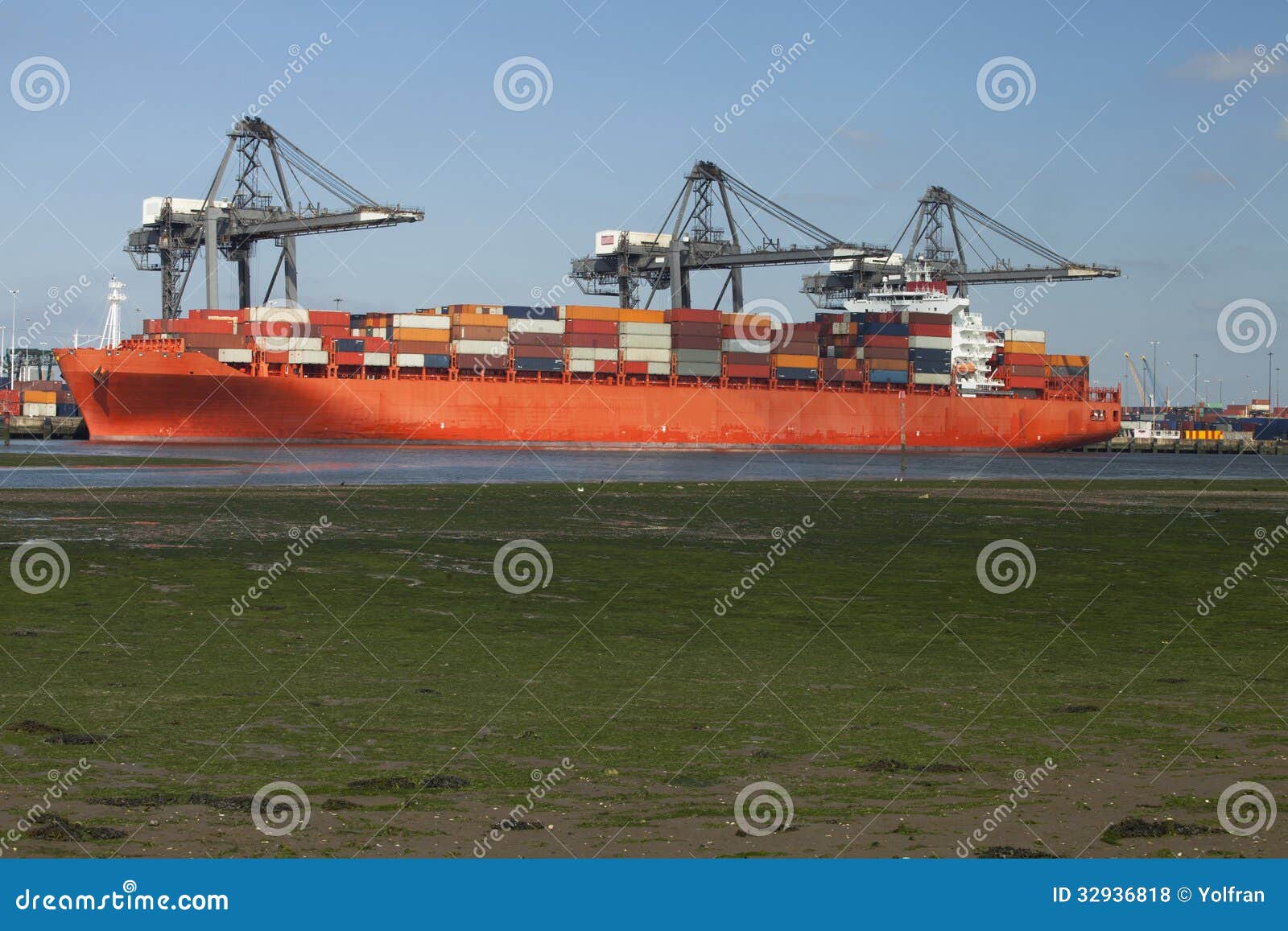Orange Cargo Container Ship Royalty-Free Stock Image | CartoonDealer ...